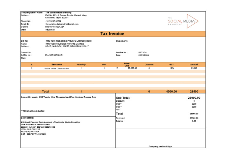 GST - Bill - Format - 03.xlsx - Sheet1 | PDF | Invoice | Taxes