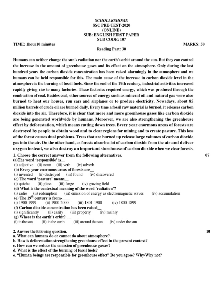 English First Paper | PDF | Atmosphere Of Earth | Greenhouse Effect