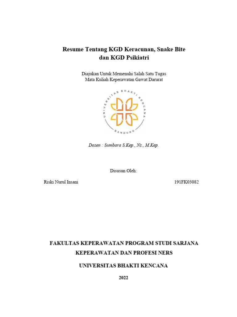 Riski Resume Tentang KGD Keracunan | PDF | Pengembangan Diri | Kesehatan Holistik