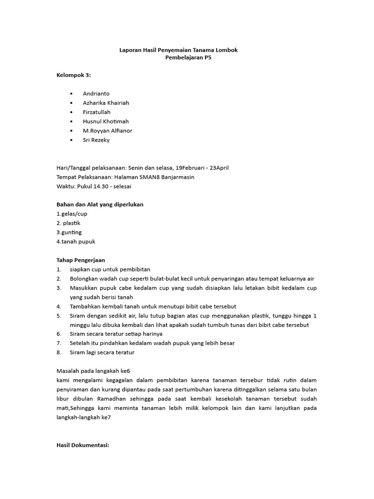 Laporan Hasil p5 Kelompok 3 | PDF