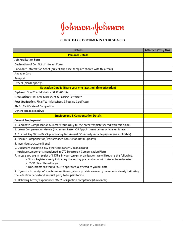 Document Checklist - India | PDF