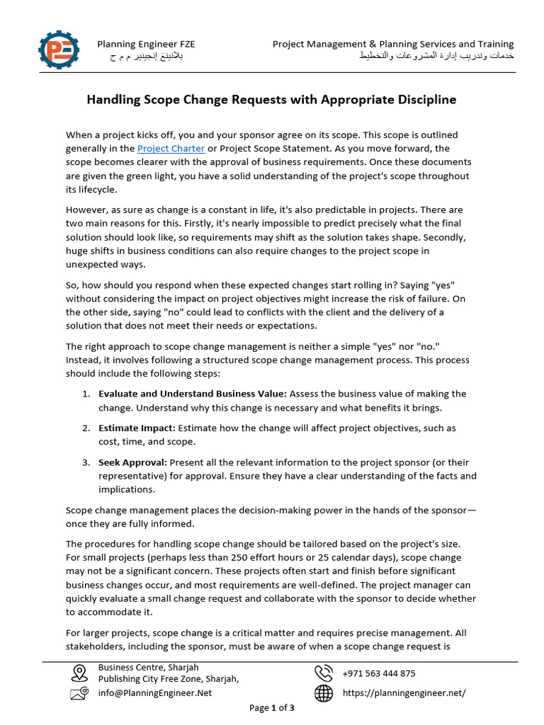 Scope Change | PDF | Project Management | Business