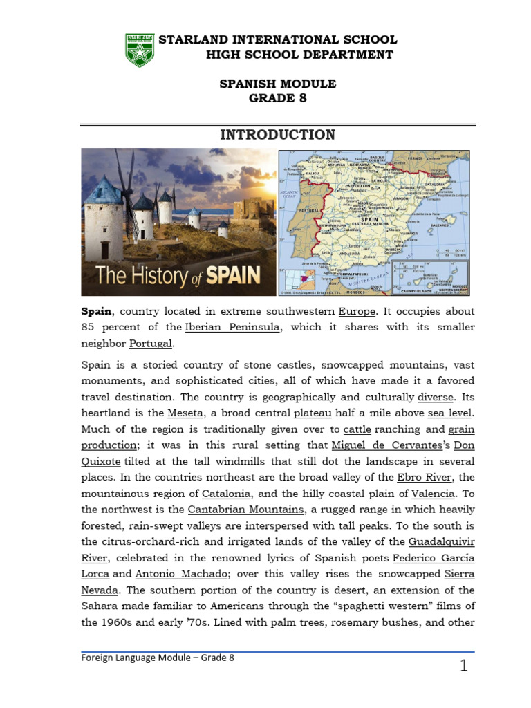 Starland International School High School Department Spanish Module ...