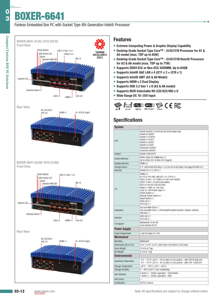 Boxer 6641 A1 1210 (H310) | PDF | X86 Architecture | Computing