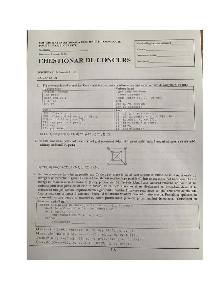 Simulare Info 2024 A | PDF