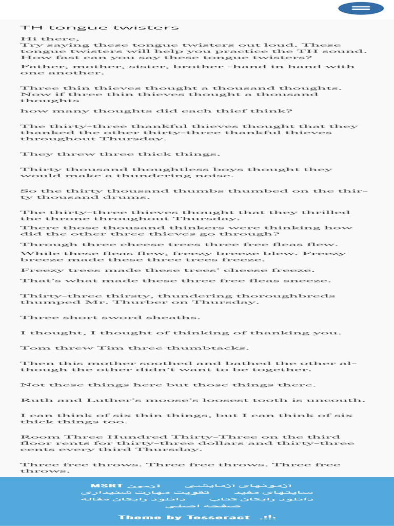 Tongue Twisters For TH Sound | PDF | Social Science