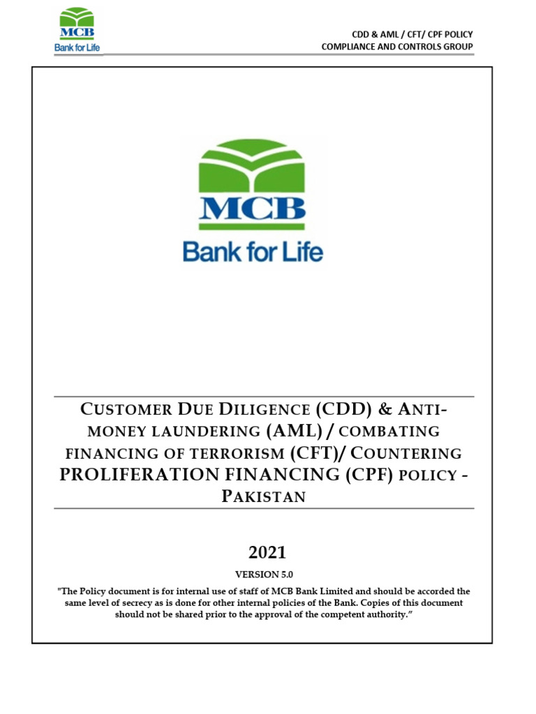 CDD and A ML CFT CPF Policy - version 5 0 2021 | Download Free PDF ...