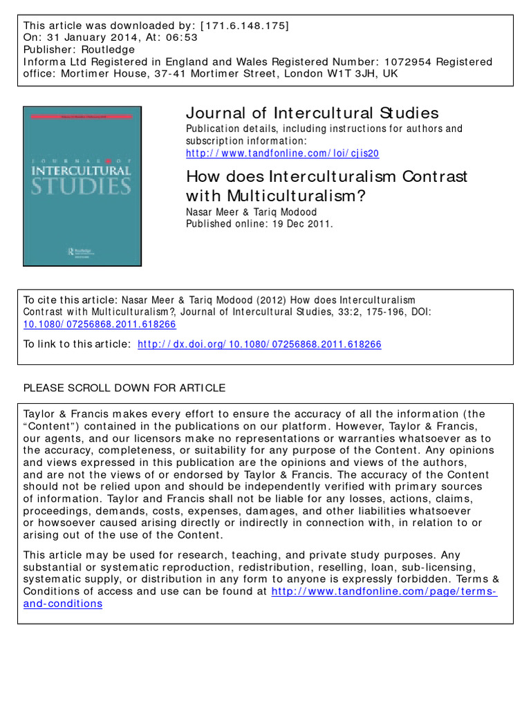 How Does Interculturalism Contrast With Multiculturalism | PDF | Multiculturalism | Interculturalism