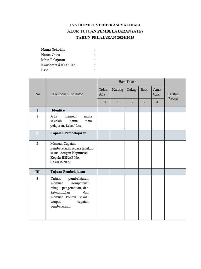 Instrumen Verifikasi Atp - 2024 | PDF