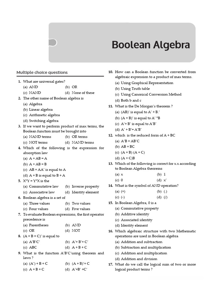 Boolean Algebra | PDF | Boolean Algebra | Teaching Mathematics Boolean Algebra | PDF | Boolean Algebra | Teaching Mathematics
