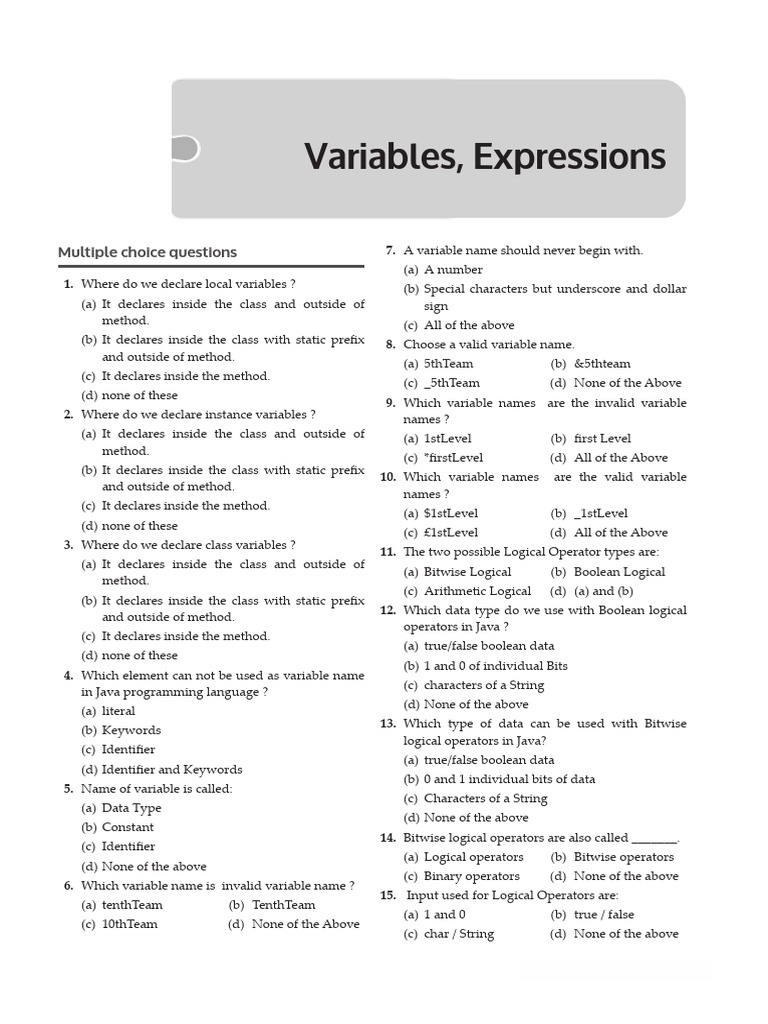 Variables, Expressions | PDF | Boolean Data Type | Computing