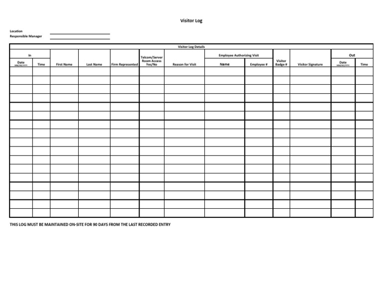 Visitor Log Template for Access Tracking | PDF