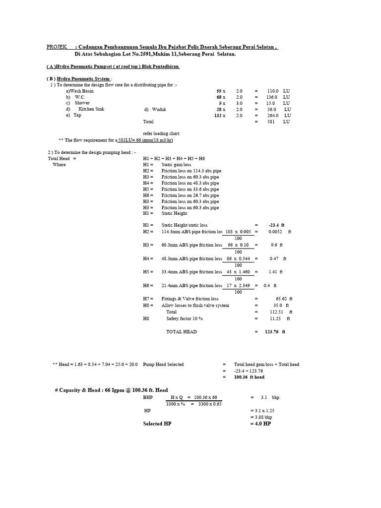 Mech N Internal Calculation | PDF | Horsepower | Pump