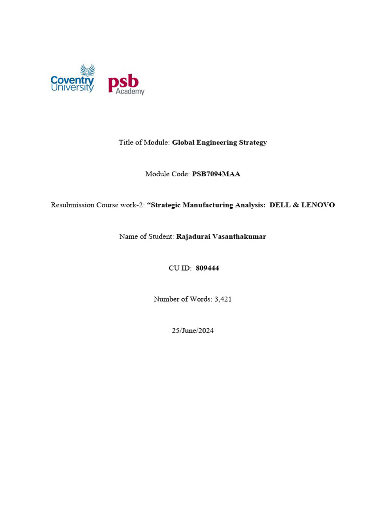 Rajadurai Vasanthakumar - 809444 - CW2 - Global Engineering Strategy - Rev001 | PDF | Strategic ...