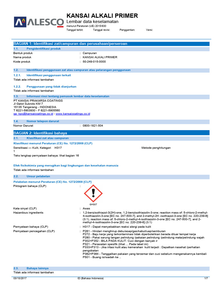 249-015 Kansai Alkali Primer | PDF
