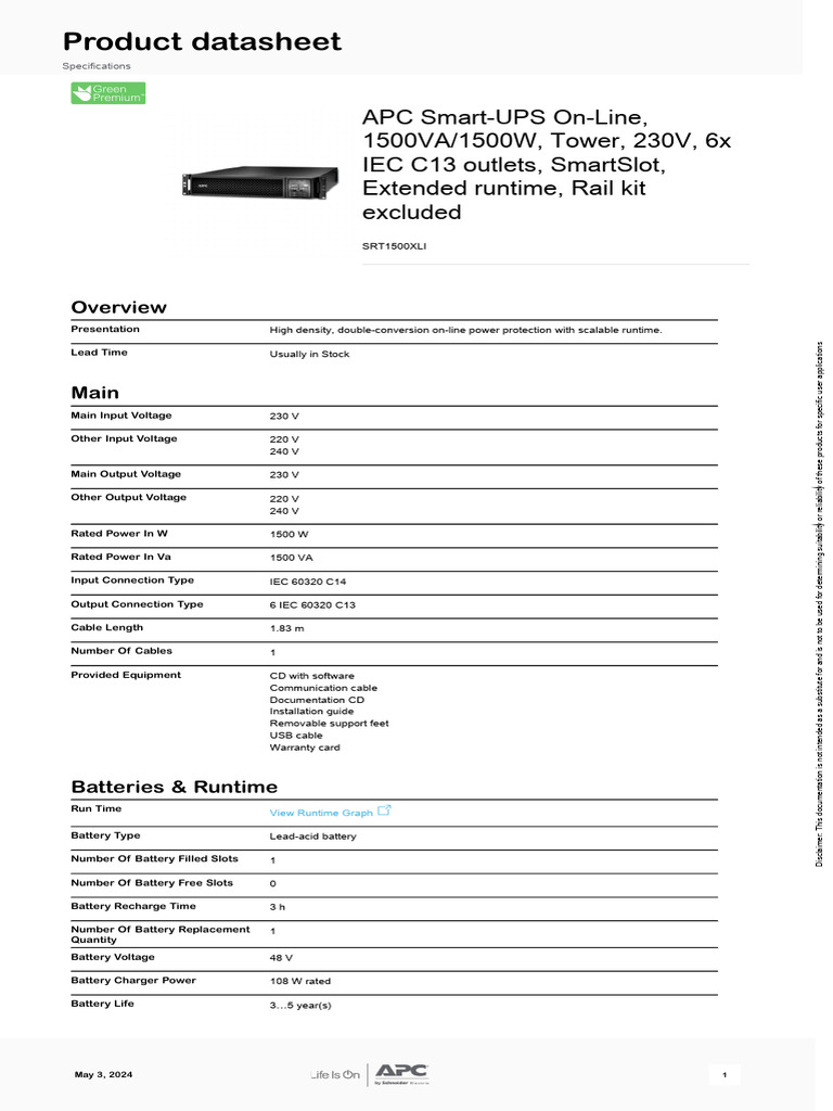 APC Smart-UPS SRT1500XLI Overview | PDF | Electrical Engineering ...