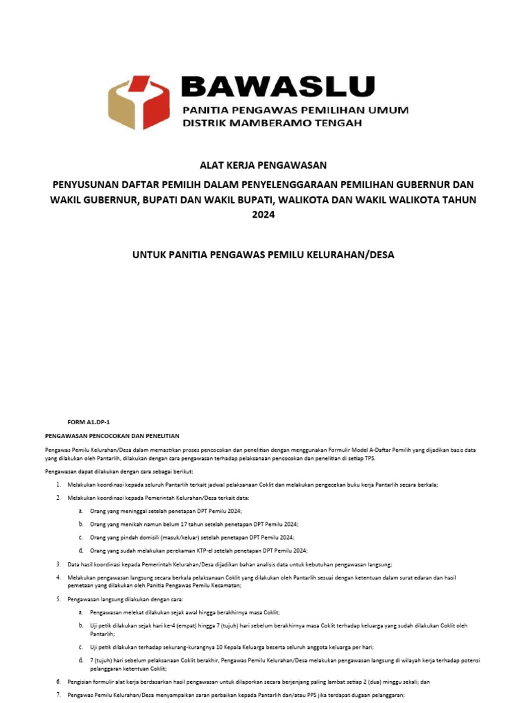 Alat Kerja Pengawasan PKD | PDF