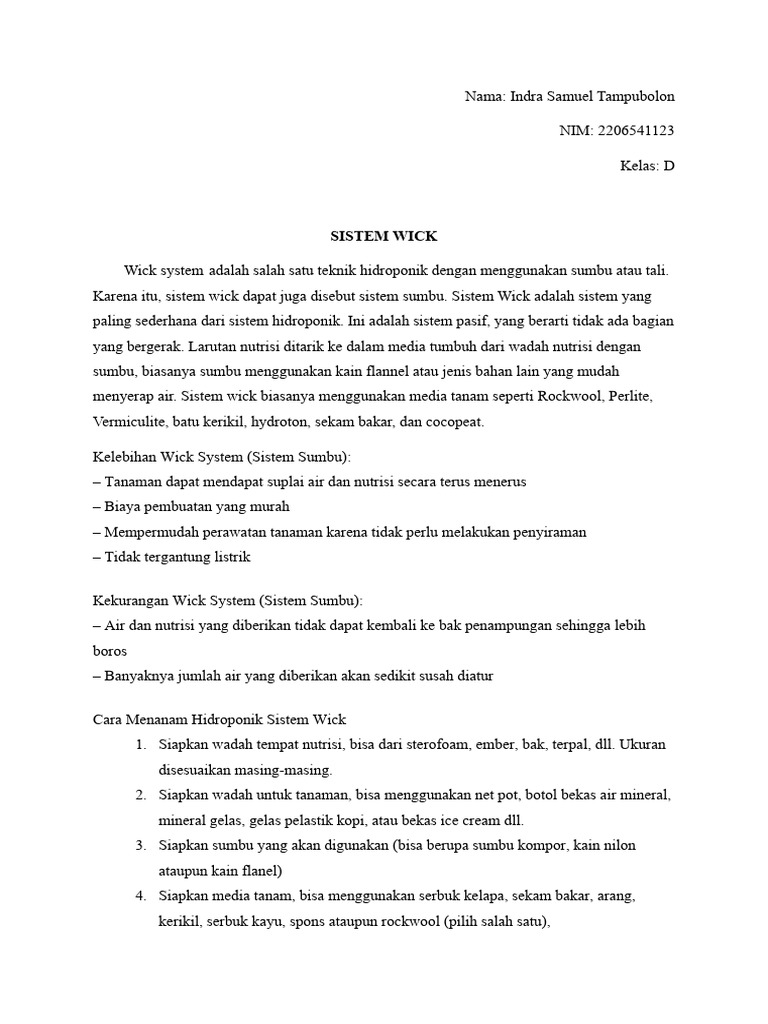 Panduan Sistem Hidroponik Wick Sederhana | PDF | Griya & Taman | Sains ...