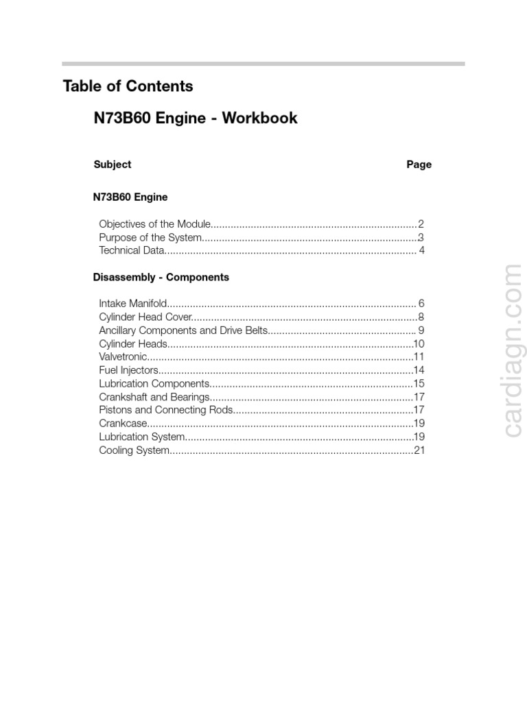 04 N73+Engine+Workbook | PDF | Piston | Internal Combustion Engine