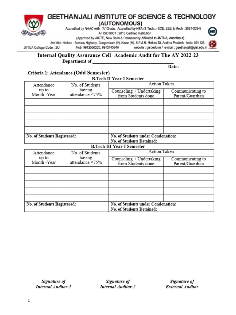 INTERNAL ACADEMIC AUDIT Check List (All Departments Except S&H) | PDF ...