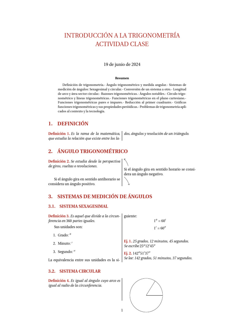 Clase Intro Trigono-1 | PDF | Trigonometría | Ángulo