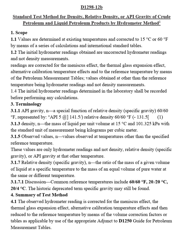 ASTM D1298-12b | Download Free PDF | Density | Temperature ASTM D1298-12b | Download Free PDF | Density | Temperature