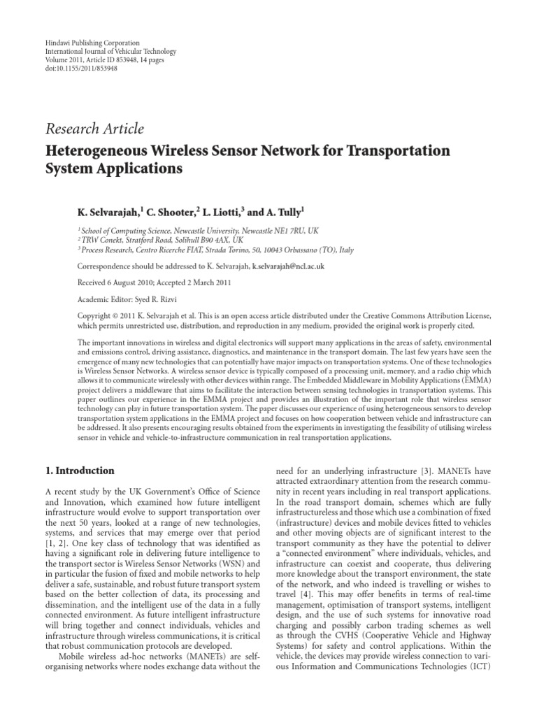Heterogeneous Wireless Sensor Network For Transportation 2f7o22uivo | PDF | Computer Network ...