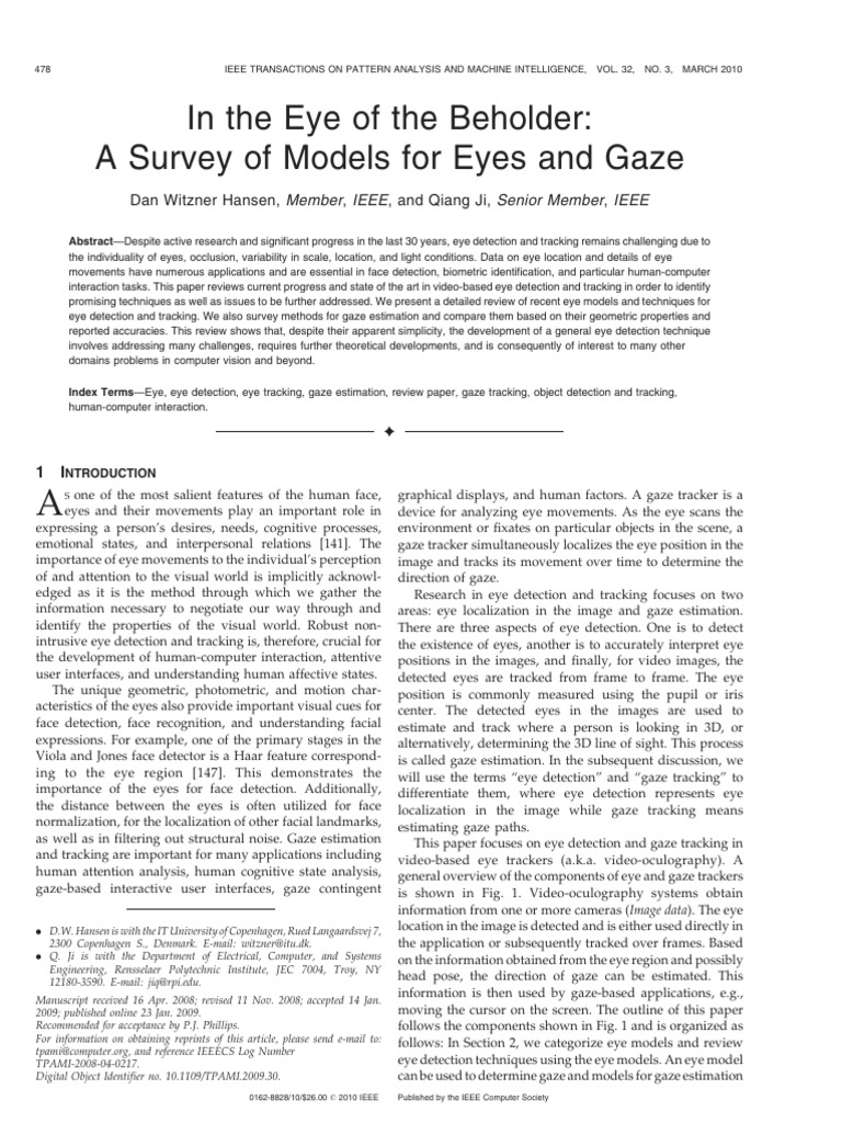 In The Eye of The Beholder: A Survey of Models For Eyes and Gaze | PDF ...
