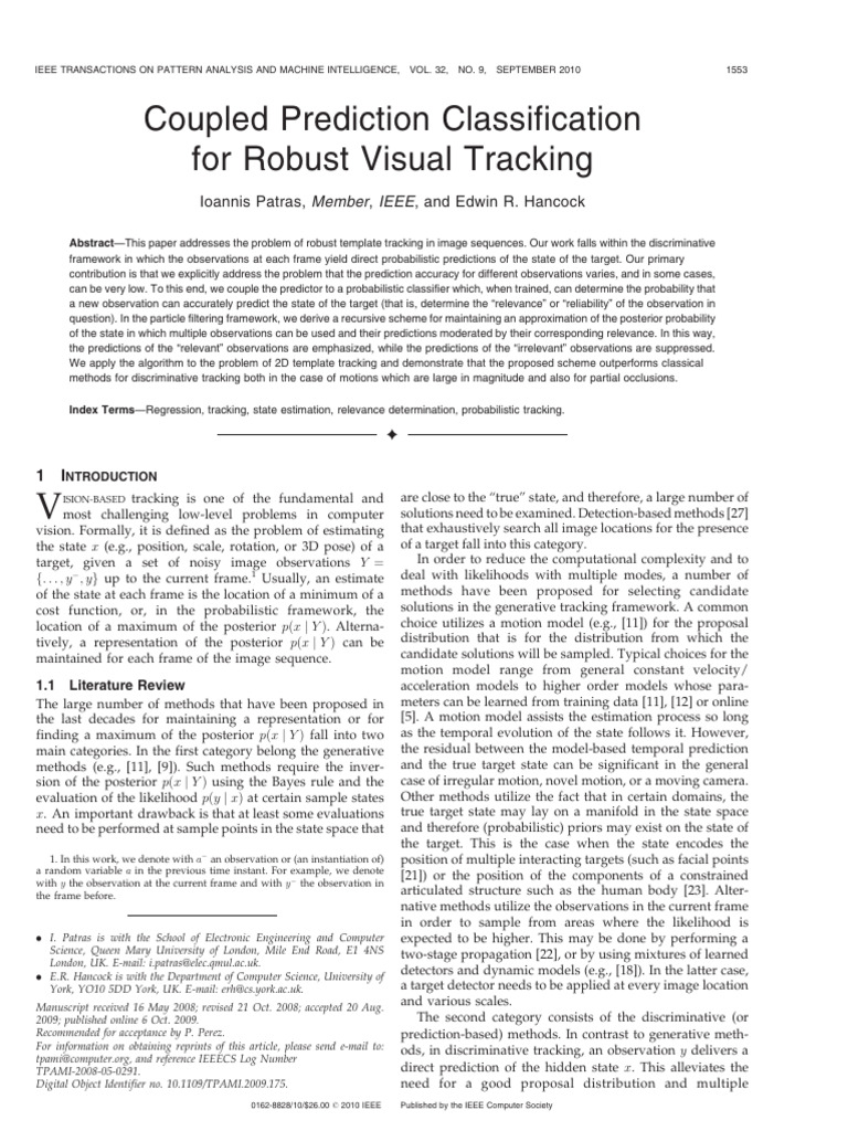 Coupled Prediction Classification For Robust Visual Tracking | PDF | Statistical Classification ...