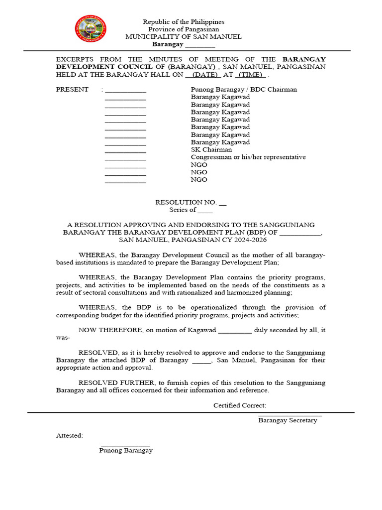 BDC Resolution Approving and Endorsing | Download Free PDF | Government