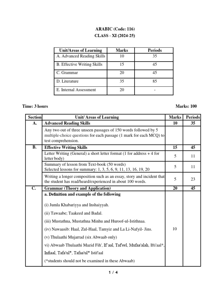 Arabic Srsec 2024 25 Pdf Multiple Choice Verb