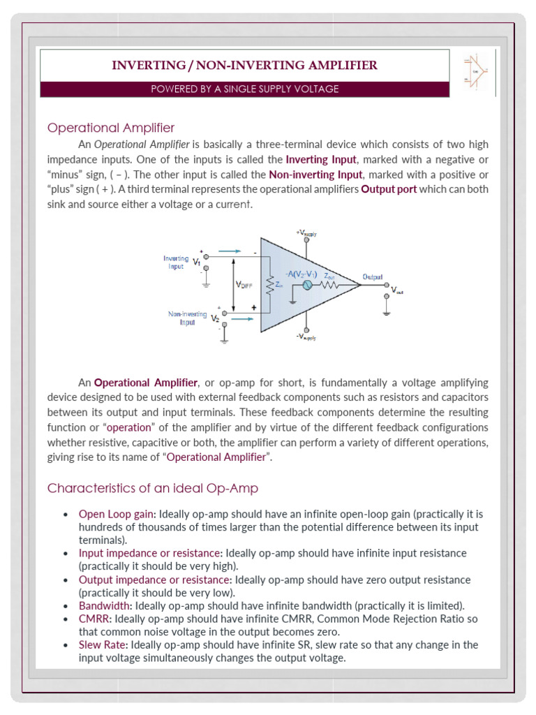 Inverting & Non-Inverting Amplifiers Guide | PDF | Operational ...