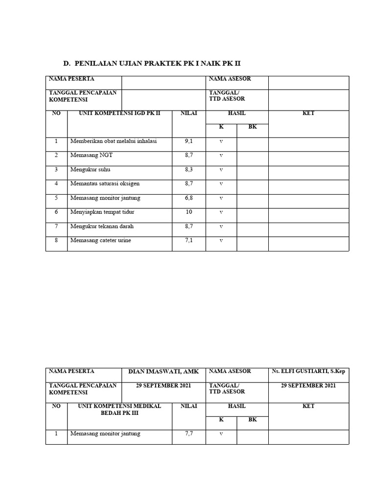 Contoh Form Penilaian | PDF