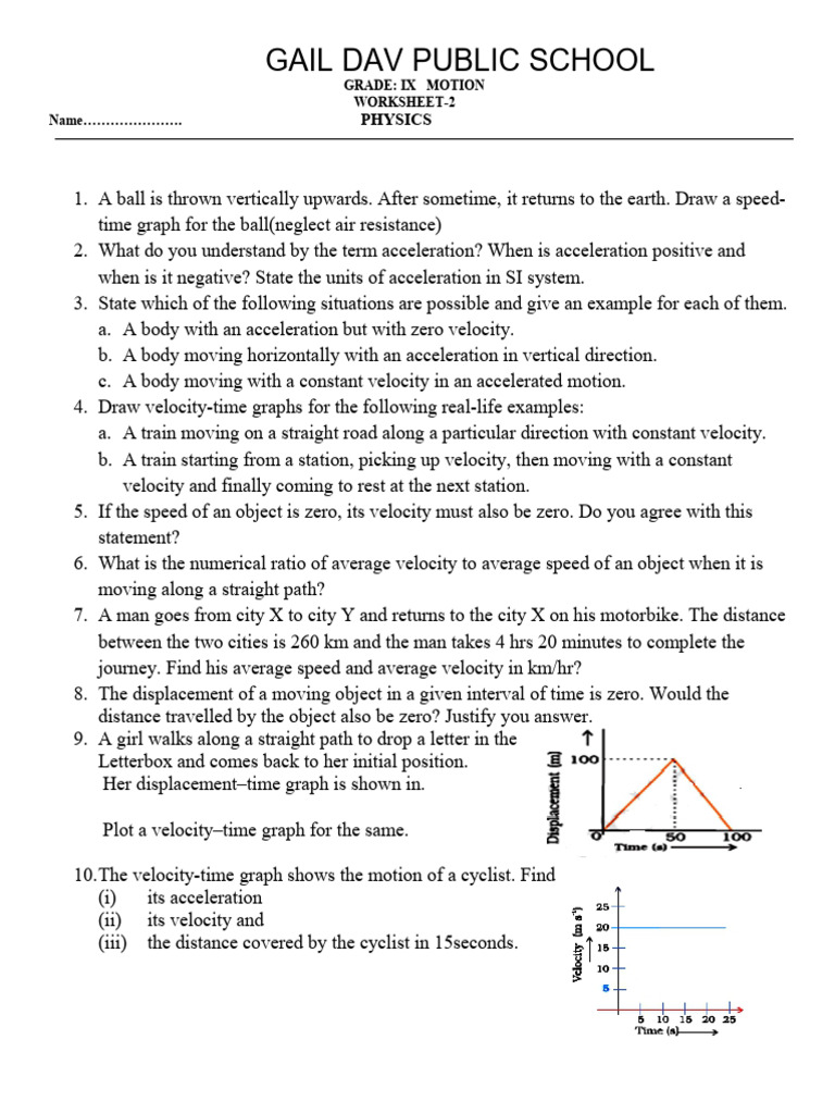 Grade IX Physics Motion Worksheet 2 | PDF
