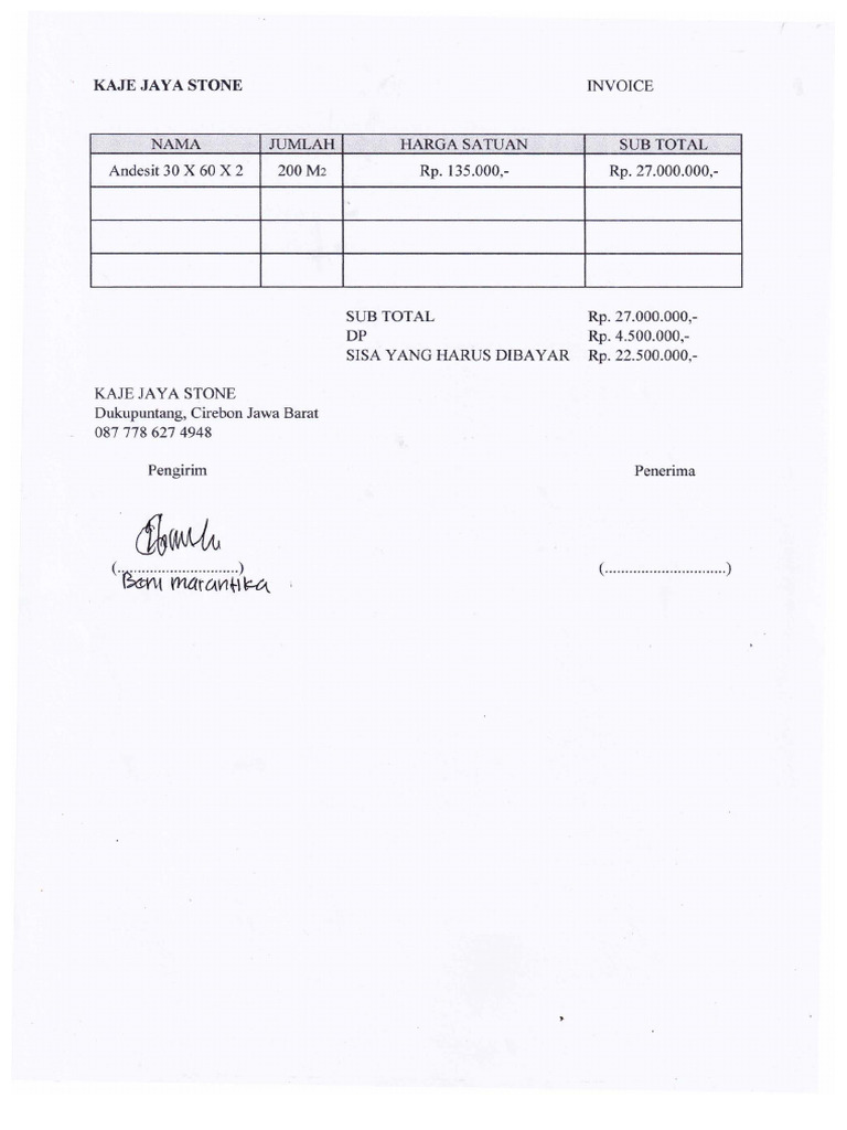 Invoice Kaje Jaya Stone | PDF