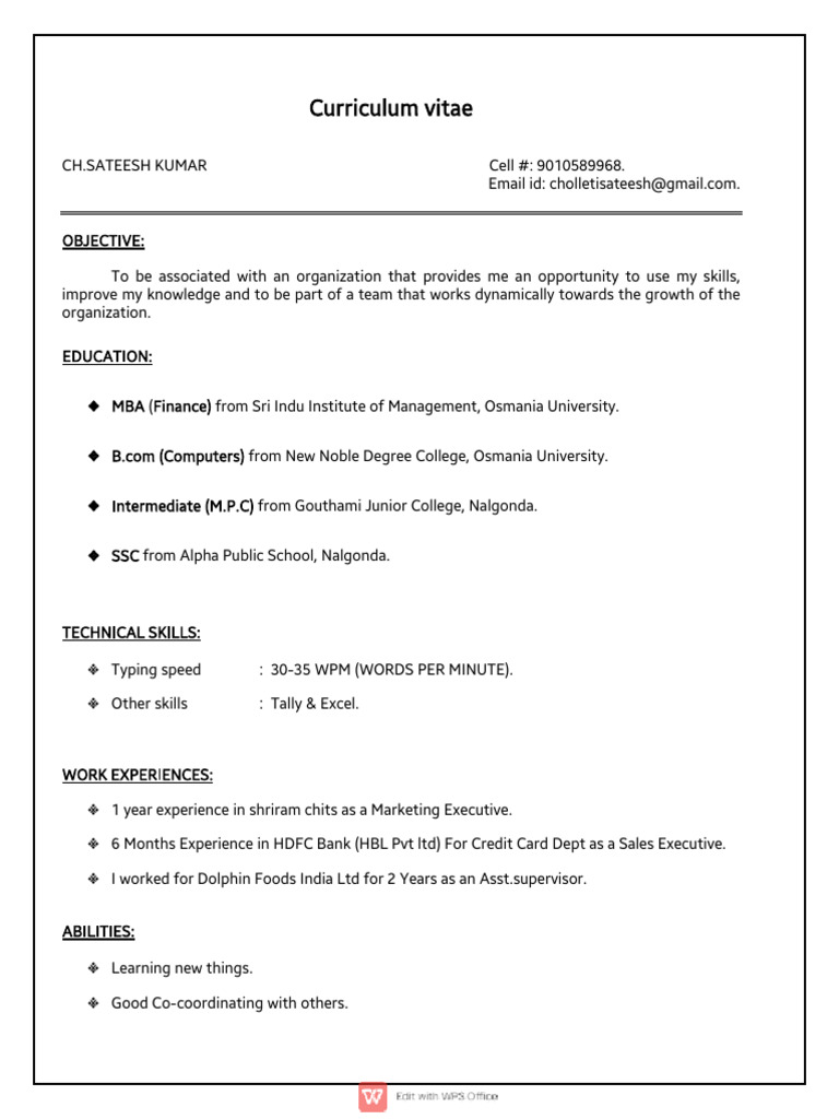 Shriram & HDFC Bank Resume | PDF