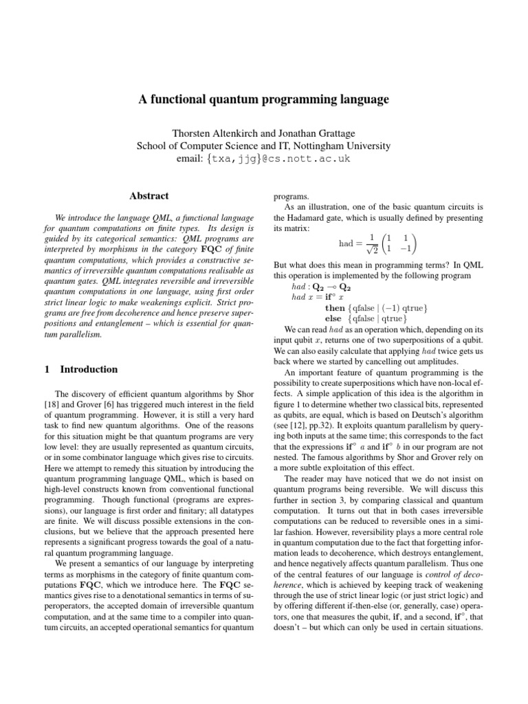 Thorsten Altenkirch and Jonathan Grattage - A Functional Quantum ...
