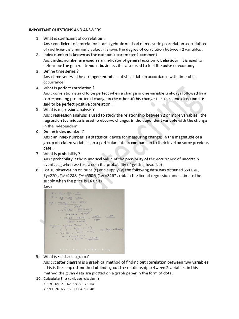 IMPORTANT QUESTIONS AND ANSWERS of QT | PDF | Regression Analysis | Statistics