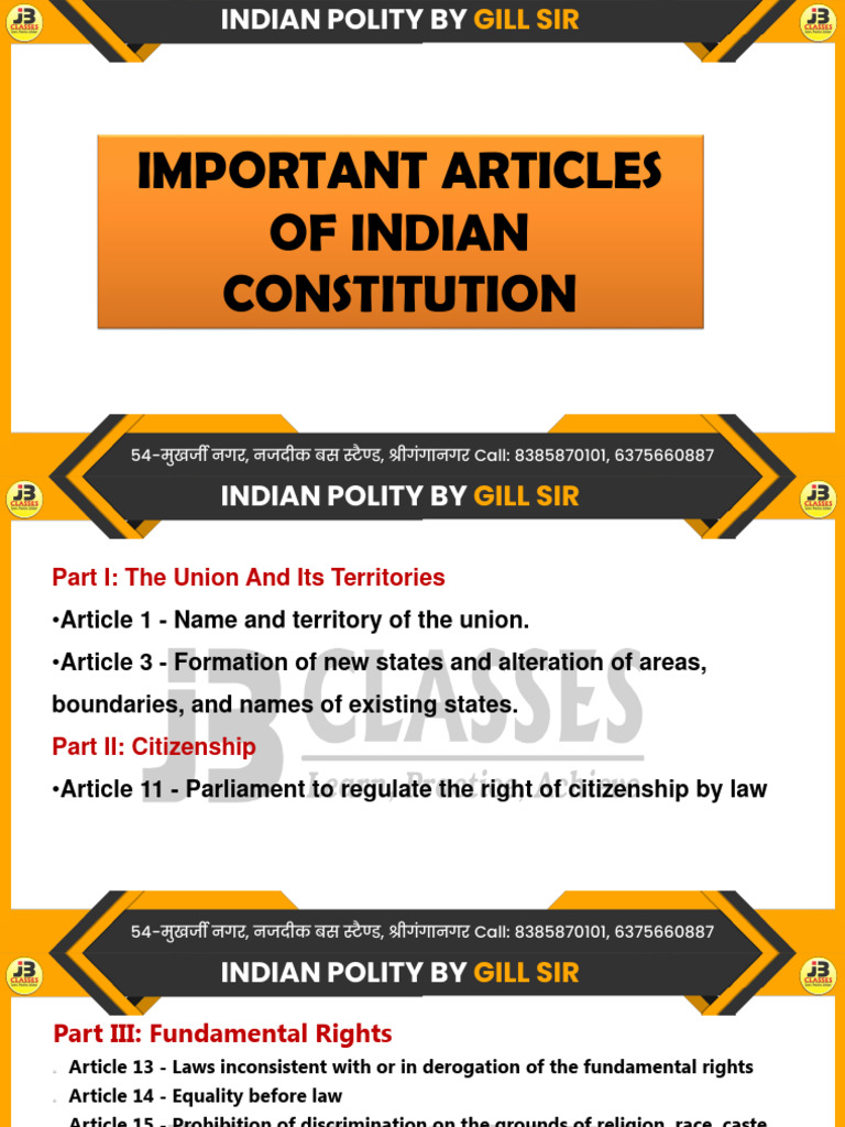 Important Articles of Indian Constitution | PDF | Political Charters ...