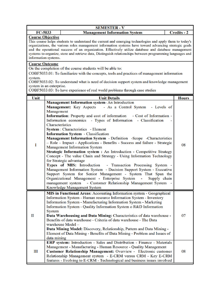 MIS Sem5 Syllabus | PDF