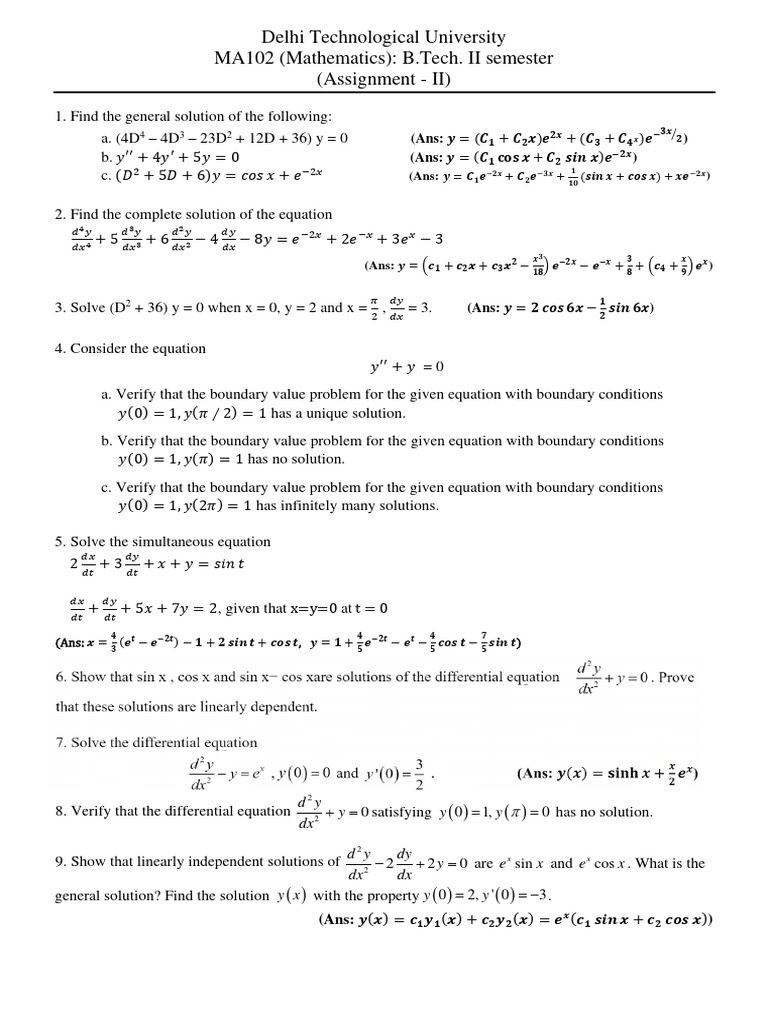 Assignment 2 (MA-102) Final-1 | PDF | Equations | Boundary Value Problem