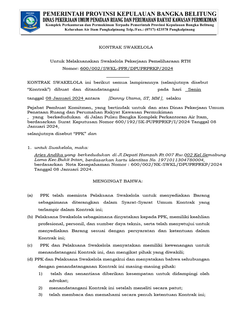 Kontrak Swakelola | PDF