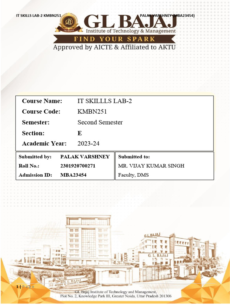 Palak Varshney Sec e It Skill Sem 02 | PDF | Microsoft Excel | Numbers