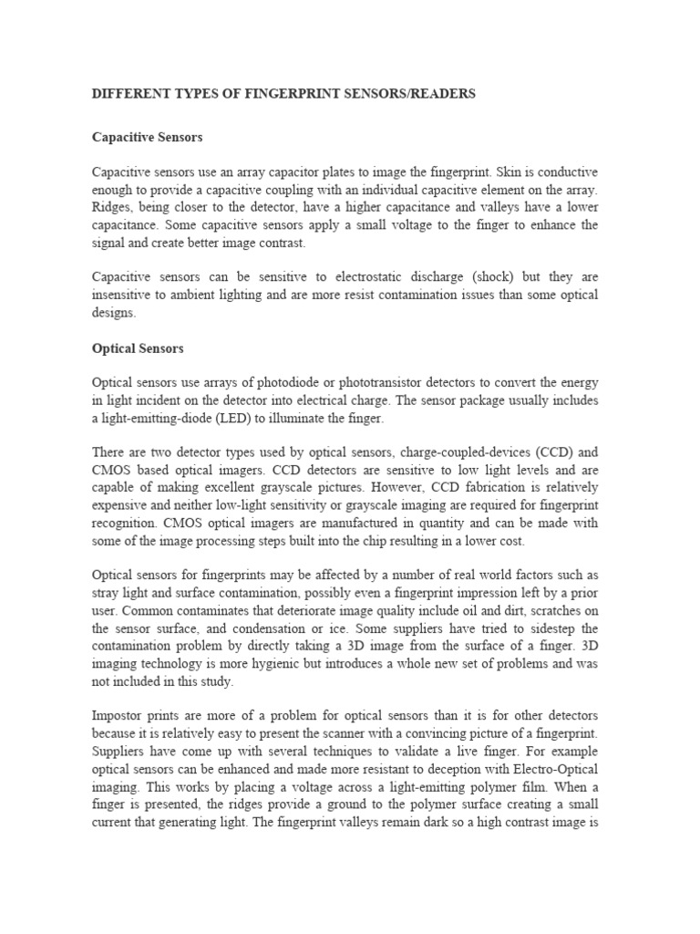 Different Types of Fingerprint Sensors/readers | PDF | Fingerprint ...