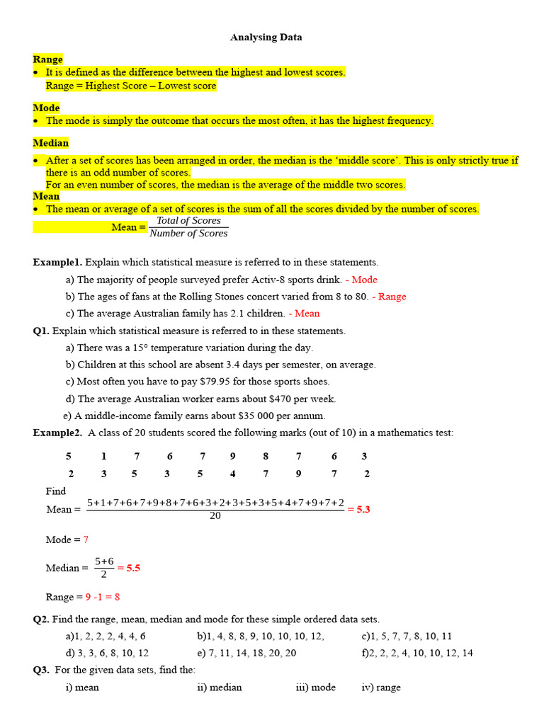 Understanding Statistical Measures: Mean, Median, Mode, Range | PDF ...