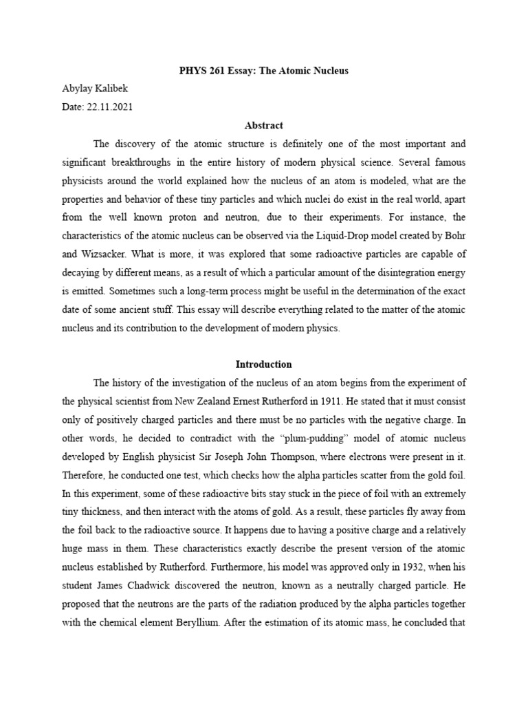 PHYS 261 Essay Abylay Kalibek | PDF | Atomic Nucleus | Radioactive Decay