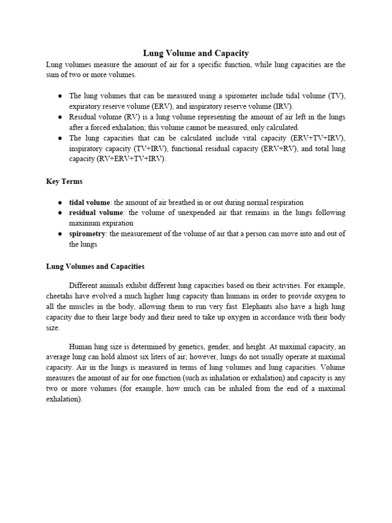 Understanding Residual Lung Volume | PDF | Exhalation | Lung