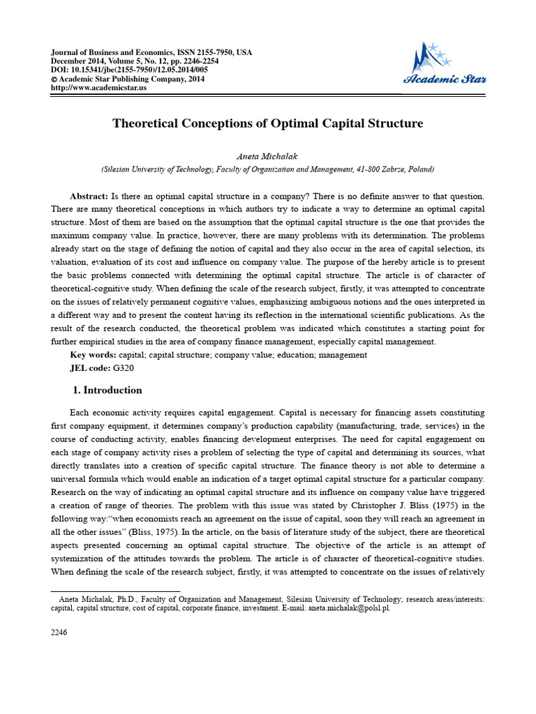 Optimal Capital Structure Theories Explained | PDF | Capital Structure ...