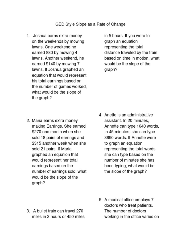 GED Style Slope As A Rate of Change | PDF | Health Care