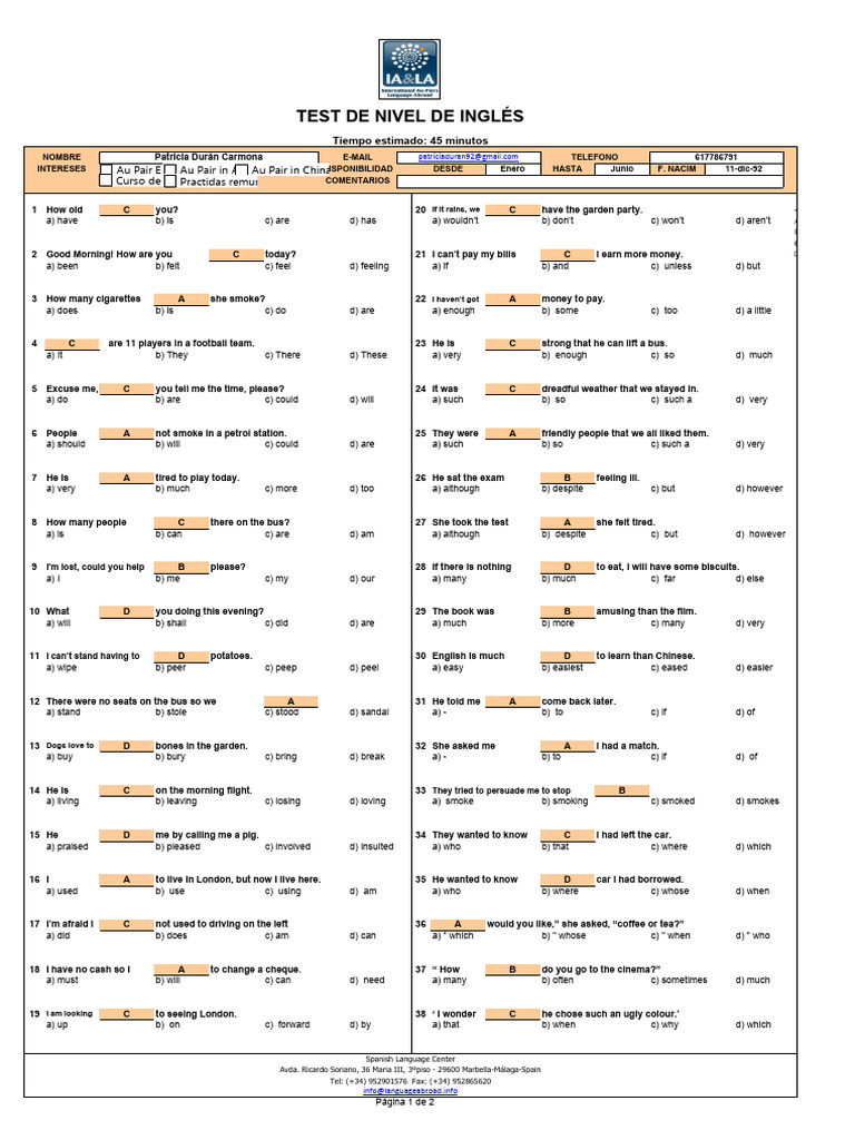 5. Test de Inglés | PDF